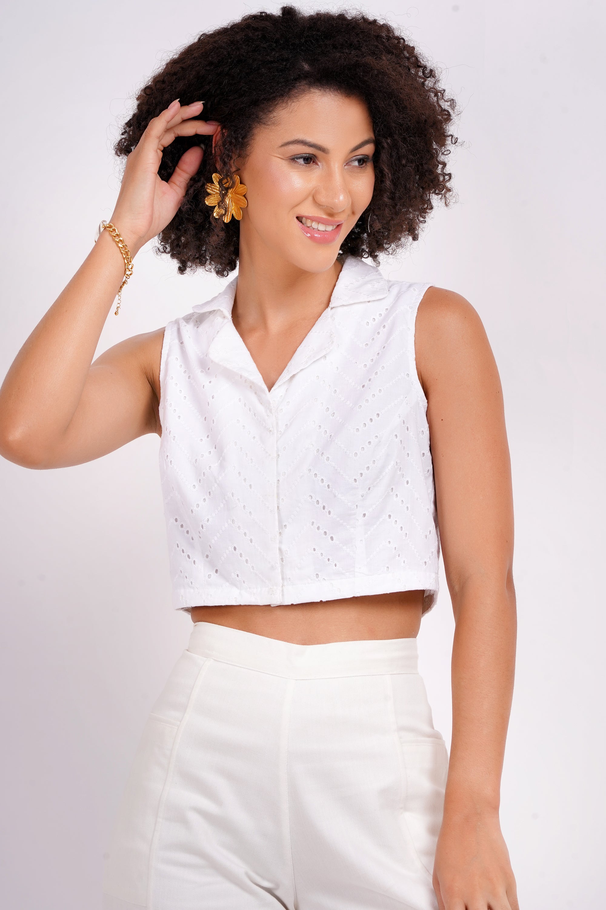 White Schiffli Crop Top - Pearl White | Available In Plus Sizes | Pamawomen.com – pamawomen